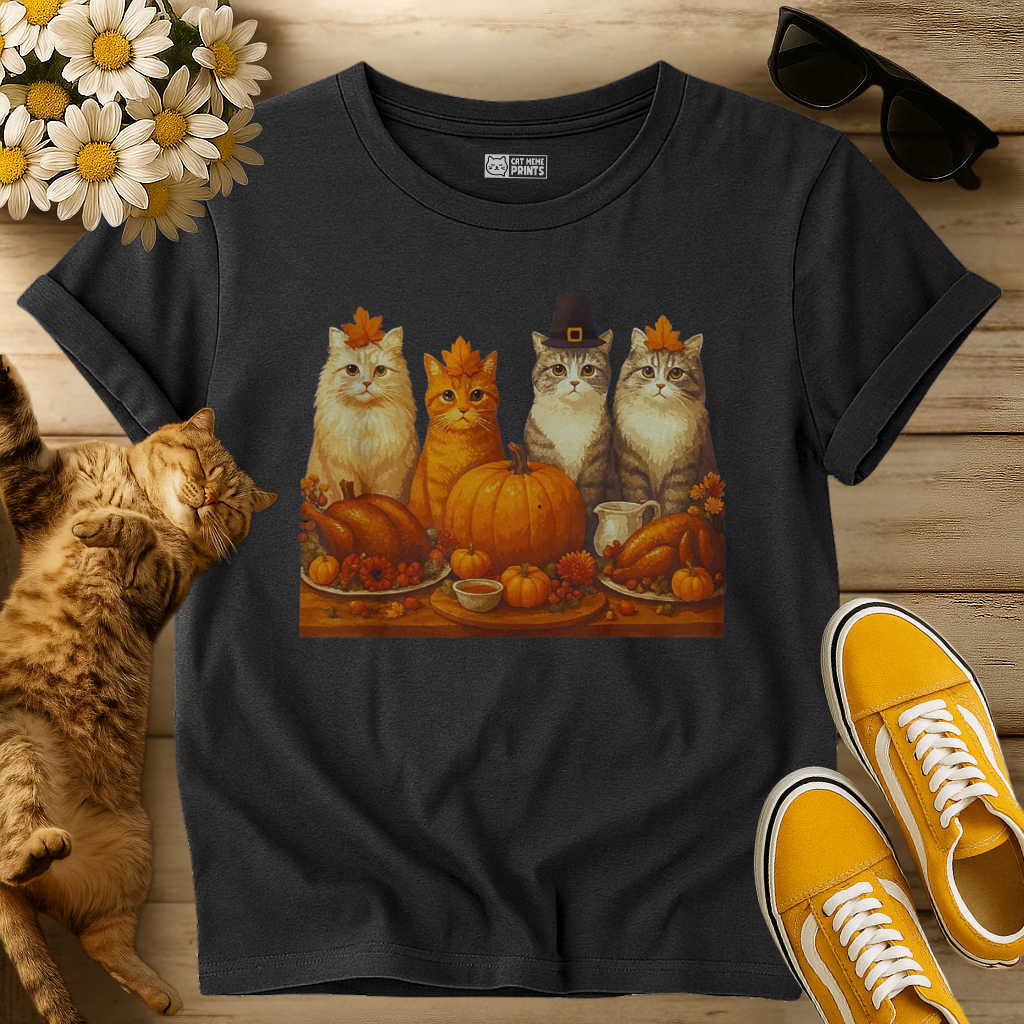 Cats Dinner Feast Fall Thanksgiving T-Shirt – Cat Meme Prints